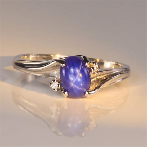 10k White Gold Synthetic Star Sapphire And Diamond Accents Ring