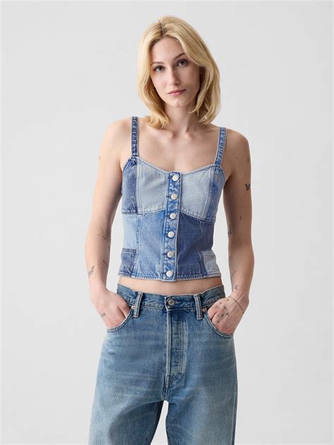 Patchwork Denim Corset Top Gap