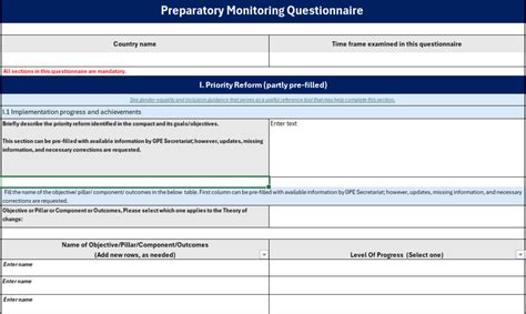 Partnership Compact Midterm Review Preparatory Monitoring Questionnaire