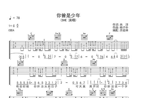 你曾是少年吉他谱 SHE C调弹唱80 单曲版 吉他世界