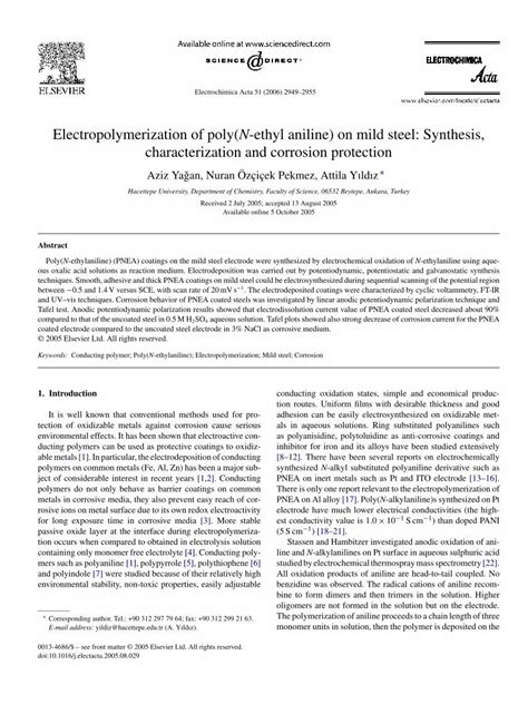 Pdf Electropolymerization Of Poly N Ethyl Aniline On Mild Steel Synthesis Characterization