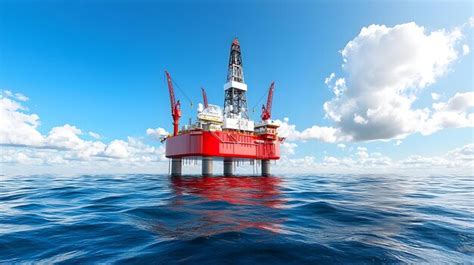 Semi Submersible Floating Oil Rig Maintained By Dynamic Positioning System In Deep Offshore