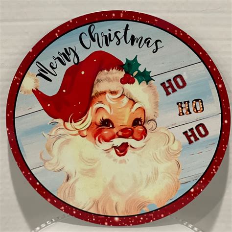Santa Claus Wreath Sign Merry Christmas Decor Round Metal Etsy