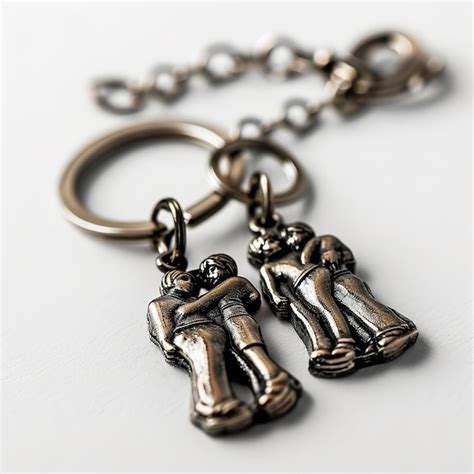 Beautiful Couples Matching Engraved Keychains Isolated On White