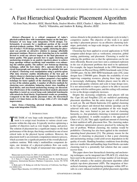 Pdf A Fast Hierarchical Quadratic Placement Algorithm