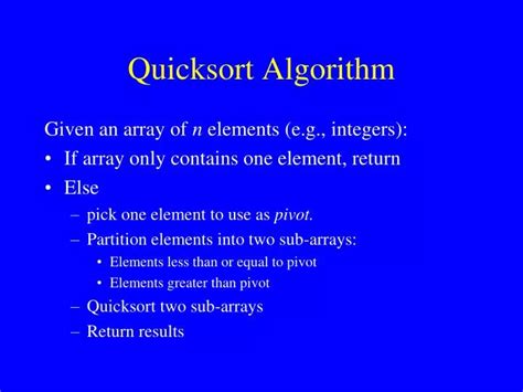 Ppt Quicksort Algorithm Powerpoint Presentation Free Download Id