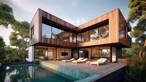 목재 테라스와 수영장 3d 렌더를 갖춘 고급스러운 현대식 주택 현대 집 별장 집 외관 배경 일러스트 및 사진 무료 다운로드 Pngtree