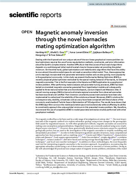 pdf magnetic anomaly inversion through the novel barnacles mating optimization algorithm