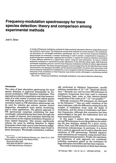 Pdf Frequency Modulation Spectroscopy For Trace Species Detection Theory And Comparison Among