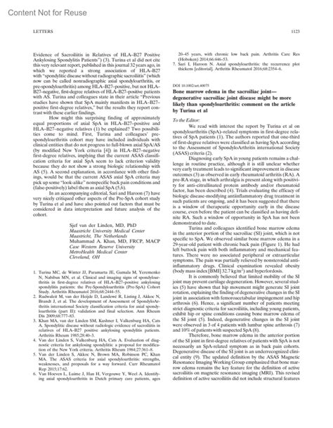 Bone Marrow Edema In The Sacroiliac Arthritis And Rheumatology