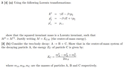Solved 3 [4] A Using The Following Lorentz