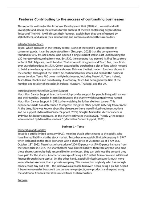 Unit 1 Exploring Business Assignment 1 Features Contributing To The Success Of Contrasting