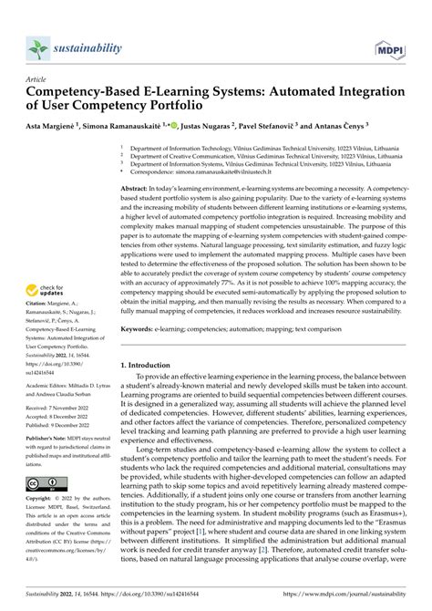 PDF Competency Based E Learning Systems Automated Integration Of User Competency Portfolio