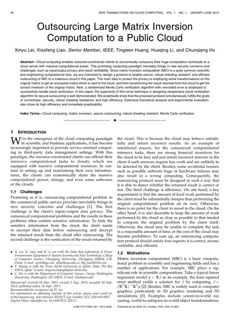 Pdf Outsourcing Large Matrix Inversion Computation To A Public Cloud