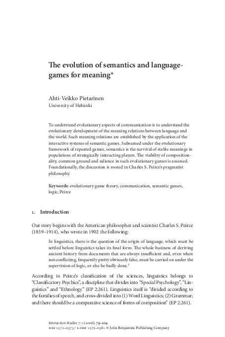 Pdf The Evolution Of Semantics And Language‑games For Meaning