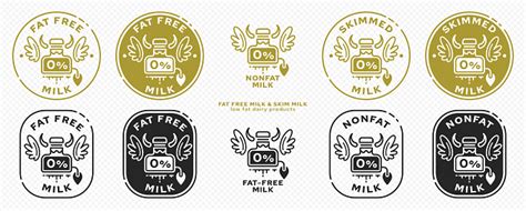 제품 포장을 위한 개념 라벨링 탈지 우유 날개가 있는 우유 캔 암소 성분으로부터자유의 상징 유제품에서 0 지방 벡터 집합 0에 대한 스톡 벡터 아트 및 기타 이미지 Istock