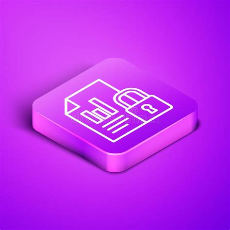 Isometric Line Document And Lock Icon Isolated On Purple Background File Format And Padlock