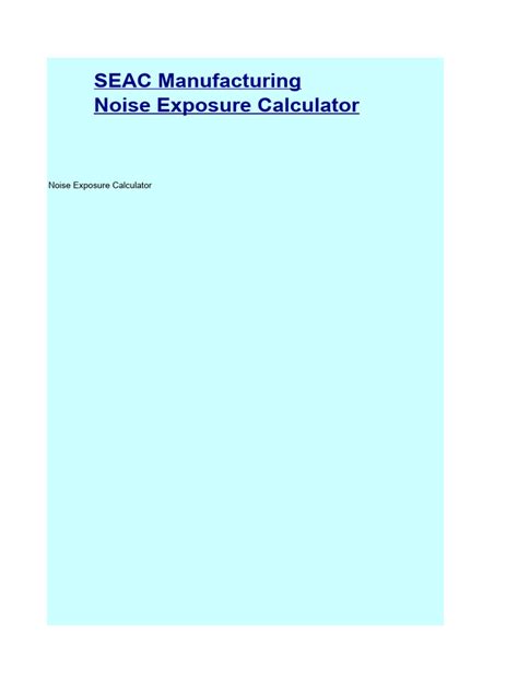 Seac Noise Exposure Calculator V1 01 Pdf