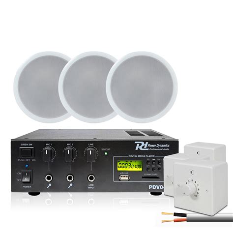 Home Background Music System With Cspb5 5 Ceiling Speaker Set Of 3 Amplifier And Volume Control