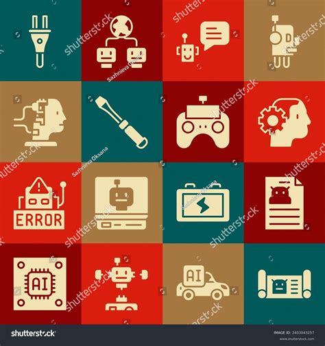 Set Robot Blueprint Technical Specification Humanoid Stock Vector