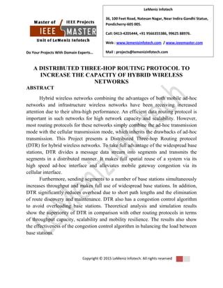 A Distributed Three Hop Routing Protocol To Increase The Capacity Of Hybrid Wireless Networks