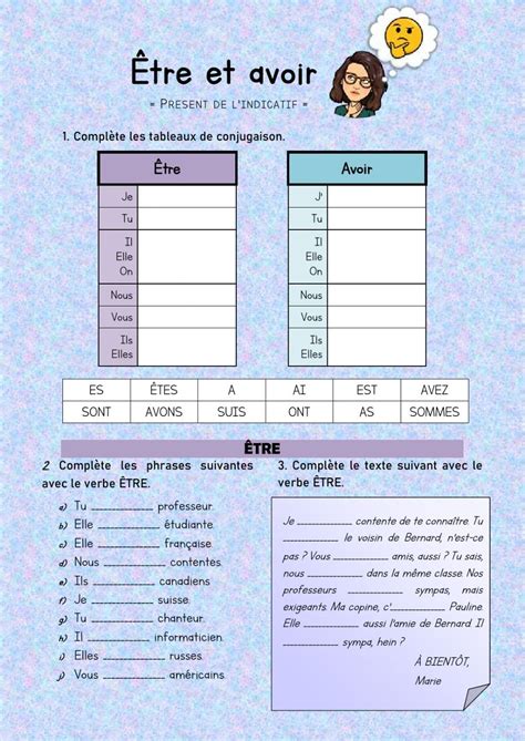 Le Présent Des Verbes Être Et Avoir Worksheet