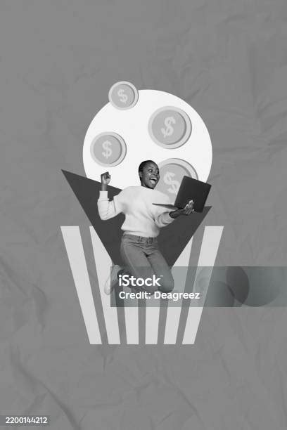 크리 에이 티브 사진 3d 콜라주 아트웍 포스터 엽서 재미 아가씨 기뻐 급여 수준 증가 그림 배경에 고립 18 19세에 대한 스톡 사진 및 기타 이미지 Istock