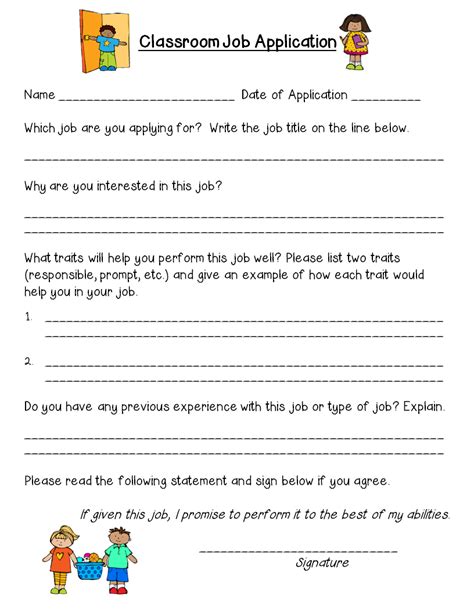 Classroom Job Application Freebie Classroom Jobs Classroom Job