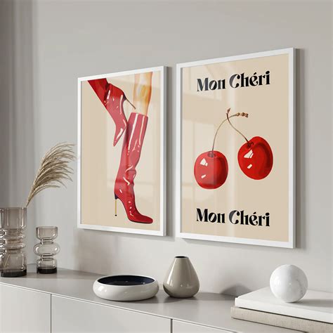 Mon Cheri Cherry Poster Retro Trendy Red Print Digital Download Etsy