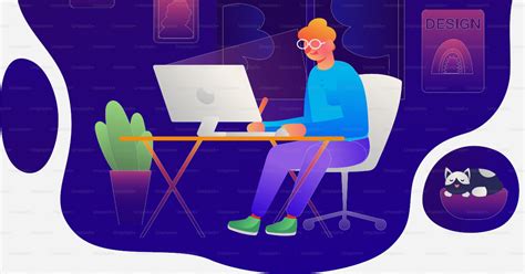 디자이너는 집에서 일합니다 어디에나 삽입할 수 있는 조정된 프레임으로 벡터 일러스트 레이 션입니다 벡터 Unsplash의 사업 이미지