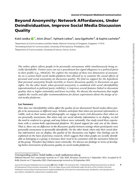 Beyond Anonymity Network Affordances Under Deindividuation Improve Social Media Discussion