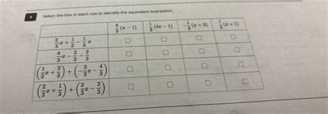 Solved Each Row To Identify The Equivalent Expression Math
