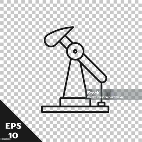 투명 한 배경에 격리 된 블랙 라인 오일 펌프 또는 펌프 잭 아이콘 석유 굴착 장치 벡터 일러스트레이션 0명에 대한 스톡 벡터