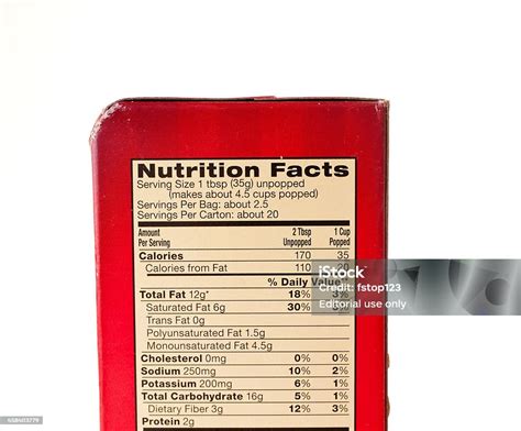 Isolated Nutrition Facts On Orville Redenbackers Movie Theater Butter