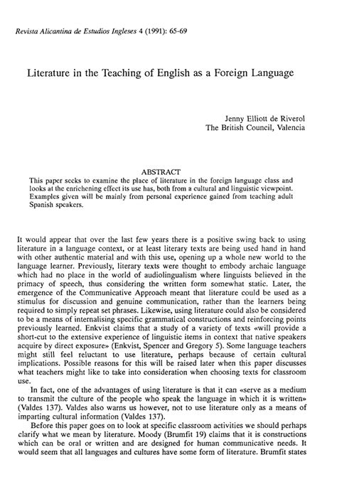 Pdf Literature In The Teaching Of English As A Foreing Language