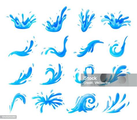 세트 만화 튀김 및 방울 벡터 플랫 일러스트 레이션 떨어지는 액체 공급 물 또는 기름 유출 물에 대한 스톡 벡터 아트 및 기타 이미지 물 분무 물이 튀는 Istock