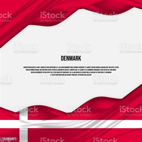 덴마크 국기 디자인 새틴 또는 실크 직물로 만든 덴마크 국기를 흔들고 있습니다 벡터 일러스트레이션 6월에 대한 스톡 벡터 아트