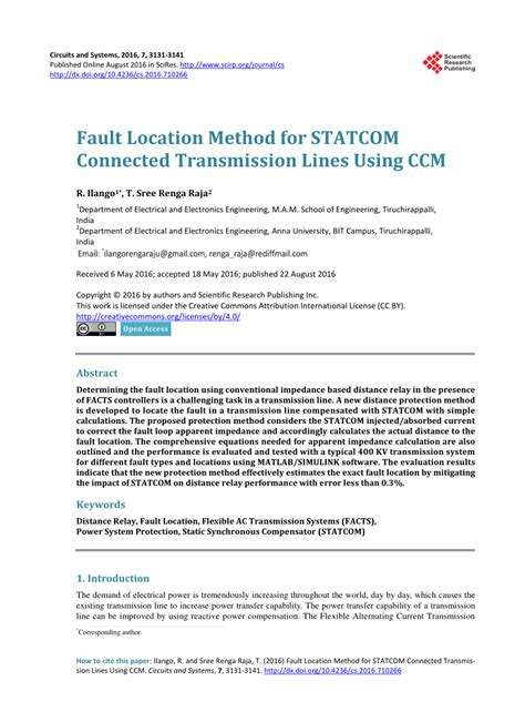 Pdf Fault Location Method For Statcom Connected Transmission Lines