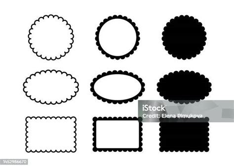 원과 사각형 가리비 프레임 세트 가리비 모양의 가장자리 사각형과 타원 모양 간단한 라벨 및 스티커 형태 플라워 실루엣 레이스 프레임 흰색 배경에 격리된 벡터 그림 가리비
