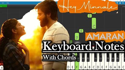 Hey Minnale Song Keyboard Notes With Chords Gv Prakash Sivakarthikeyan Sai Pallavi