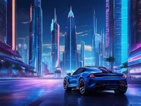 가는 길에 미래의 자동차 미래 자동차 현대의 네온 불빛 배경 일러스트 및 사진 무료 다운로드 Pngtree