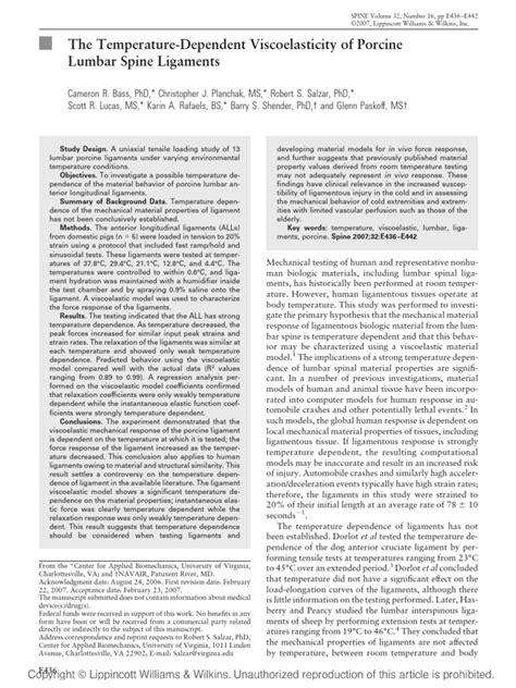 the temperature dependent viscoelasticity of porcine lumbar spine