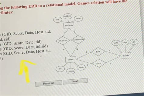 Solved G The Following Erd To A Relational Model Games Relation Will 1 Answer