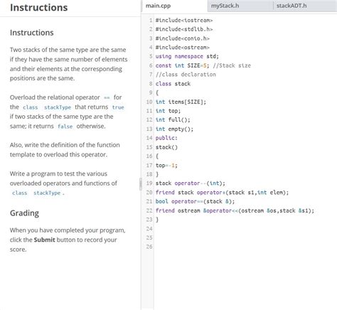 solved mystack lh stackadt h instructions main cpp 1