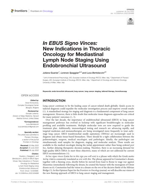Pdf In Ebus Signo Vinces New Indications In Thoracic Oncology For Mediastinal Lymph Node