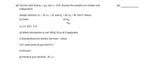 Solved Test The Claim That P1 P2 ﻿use α 0 05 ﻿assume The