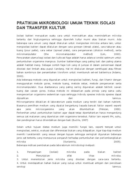 Teknik Isolasi Dan Pengembangbiakan Mikroba Secara Laboratorium Pdf