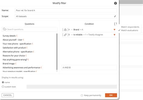 Filtering Modes For Expressions With Evaluation Sets