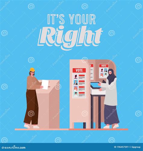 Women With Voting Box And Booth With Its Your Right Text Vector Design