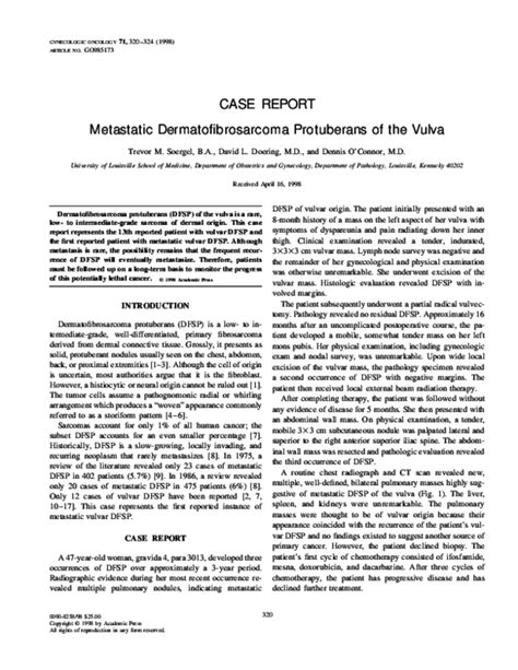 Pdf 88 Dermatofibrosarcoma Protuberans Dfsp Of Vulva Case Report At Pontificia Universidad